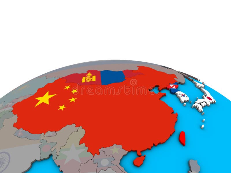 Mapa Del Este De Asia Con Las Banderas En El Globo Stock de ilustración ...