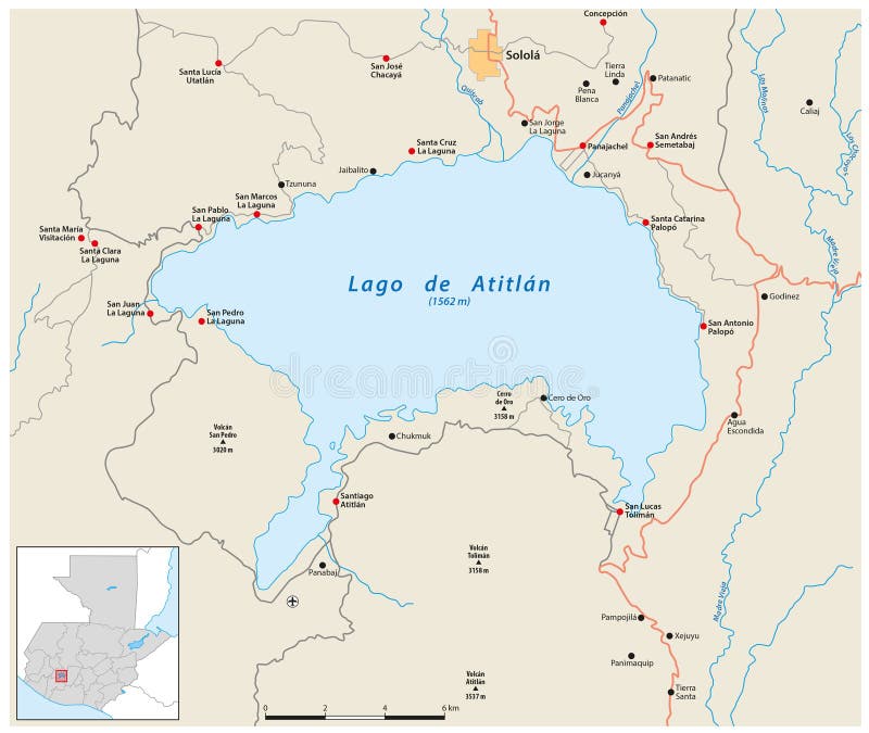Mapa Del Lago Atitlan Guatemala Ilustración del Vector - Ilustración de ...