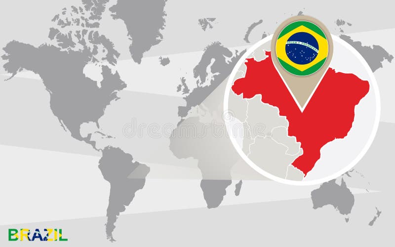 Mapa Del Mundo Con El Brasil Magnificado Ilustración del Vector ...