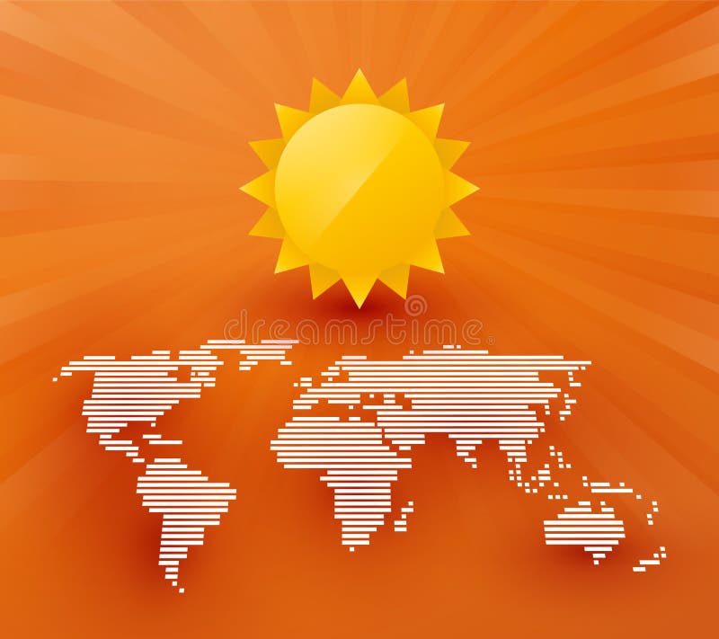Mapa del mundo con el sol ilustración del vector. Ilustración de seco ...