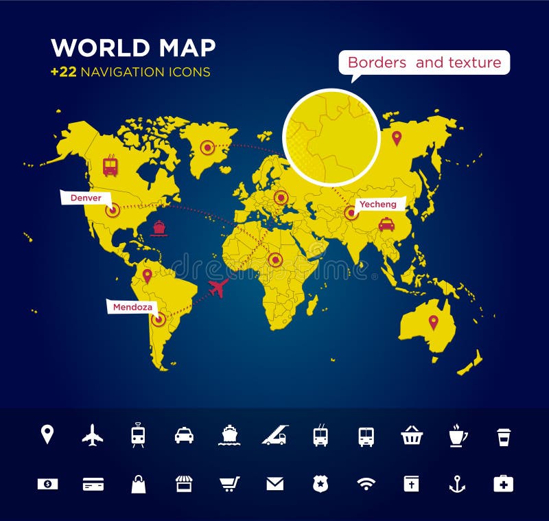 Mapa Del Mundo Con 22 Iconos Ilustración del Vector - Ilustración de ...