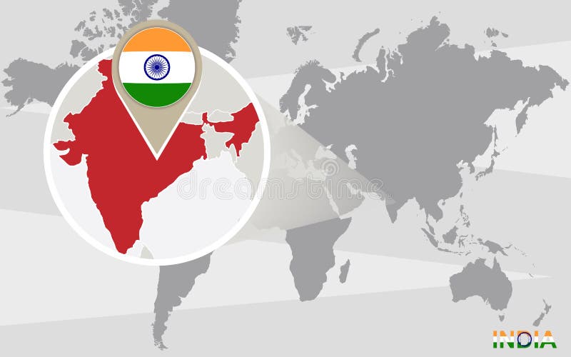 Mapa Del Mundo Con La India Magnificada Ilustración del Vector ...