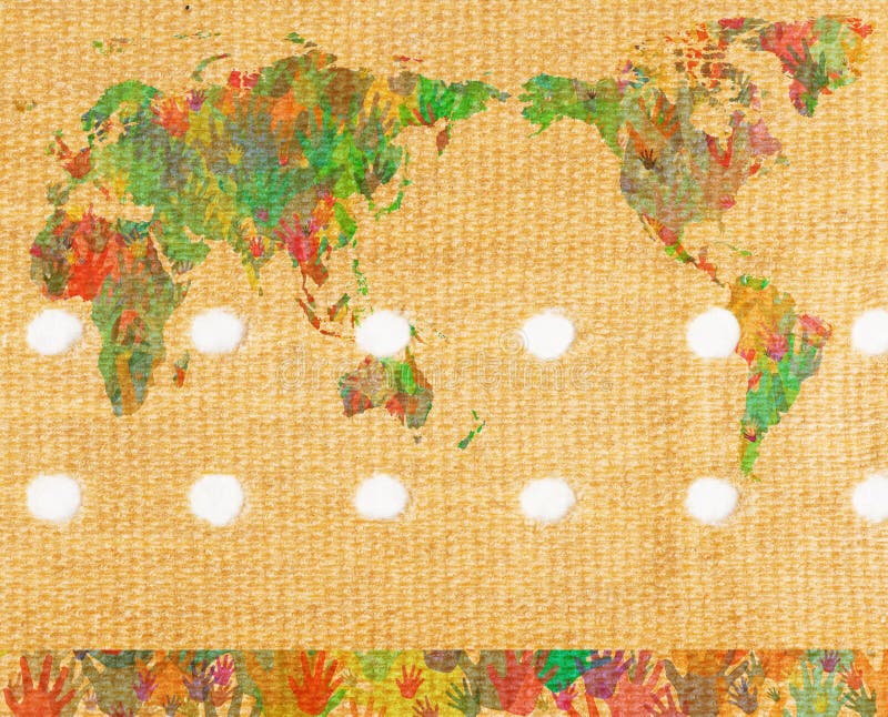 Mapa Del Mundo Con Las Manos En Diversos Colores Imagen de archivo ...