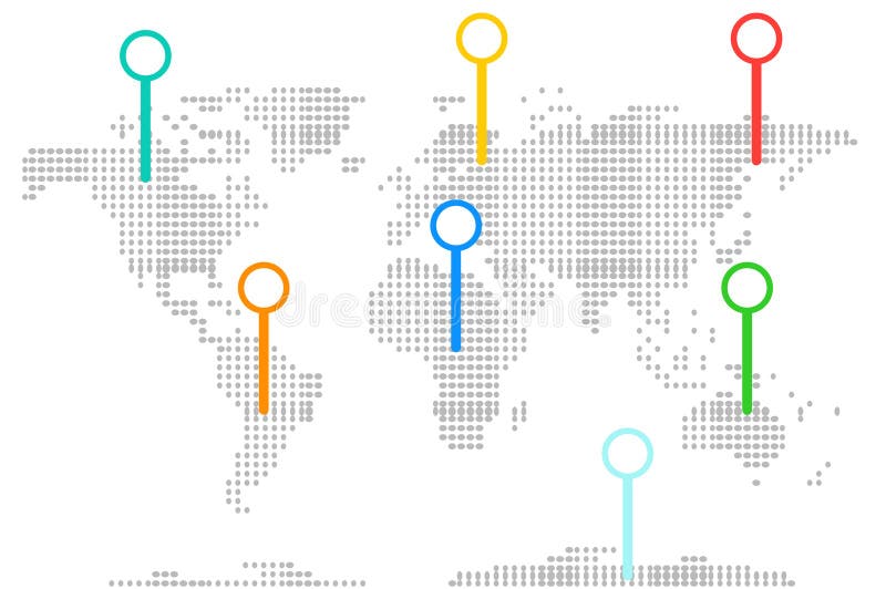 Mapa Del Mundo Con Marcas De Puntero Ilustración del Vector ...