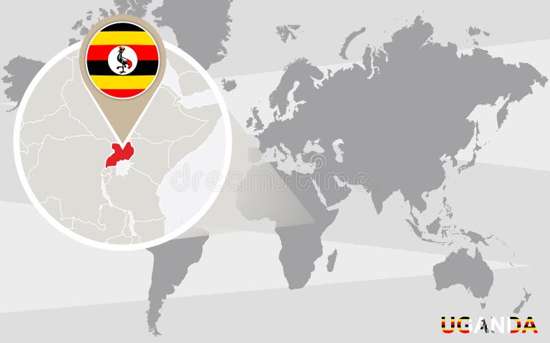 Mapa Del Mundo Con Uganda Magnificado Ilustración del Vector ...