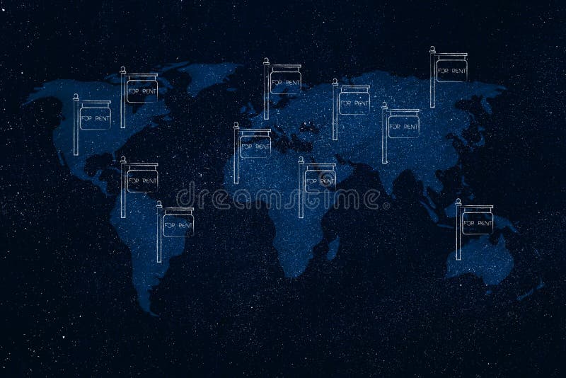 Mapa Del Mundo Cubierto Con Para Los Paneles Del Alquiler Stock de ...