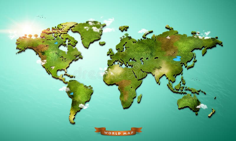 Mapa Del Mundo Estilizado Con Símbolos De La Atracción Turística Mapa ...