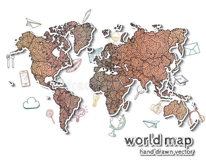 Mapa Del Mundo Realista Dibujado Mano Ilustración del Vector ...