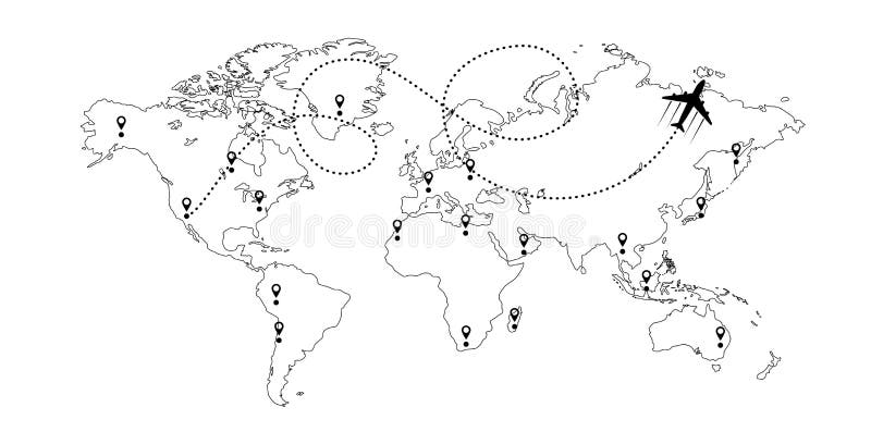 Mapa del mundo y avión ilustración del vector. Ilustración de blanco ...