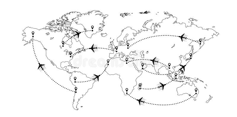 Mapa del mundo y aviones ilustración del vector. Ilustración de pista ...