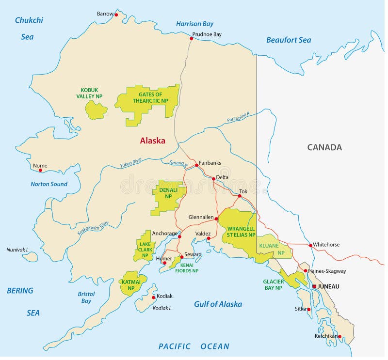 Mapa Político Del Estado De Alaska Los E.E.U.U. Ilustración del Vector ...