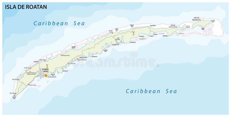 Mapa Del Vector Del Camino De La Isla De Roatan, Honduras Ilustración ...