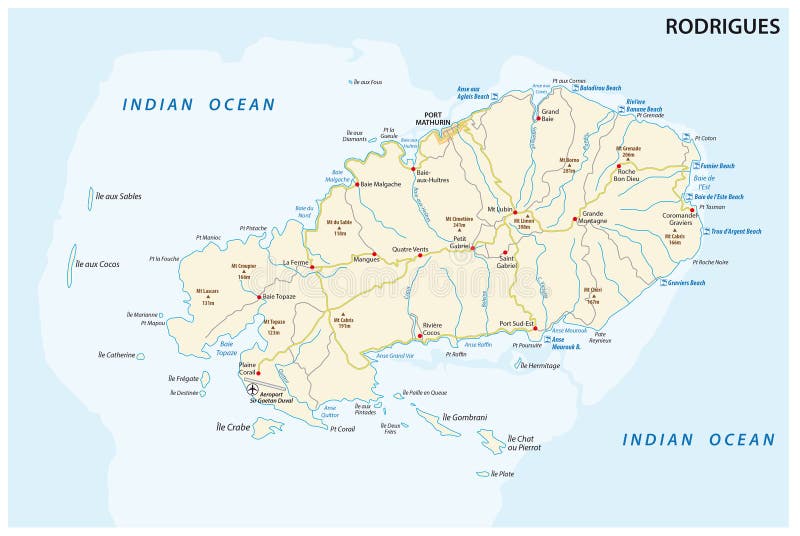Mapa Del Vector Del Camino Y De La Playa De La Isla De Rodrigues Stock ...