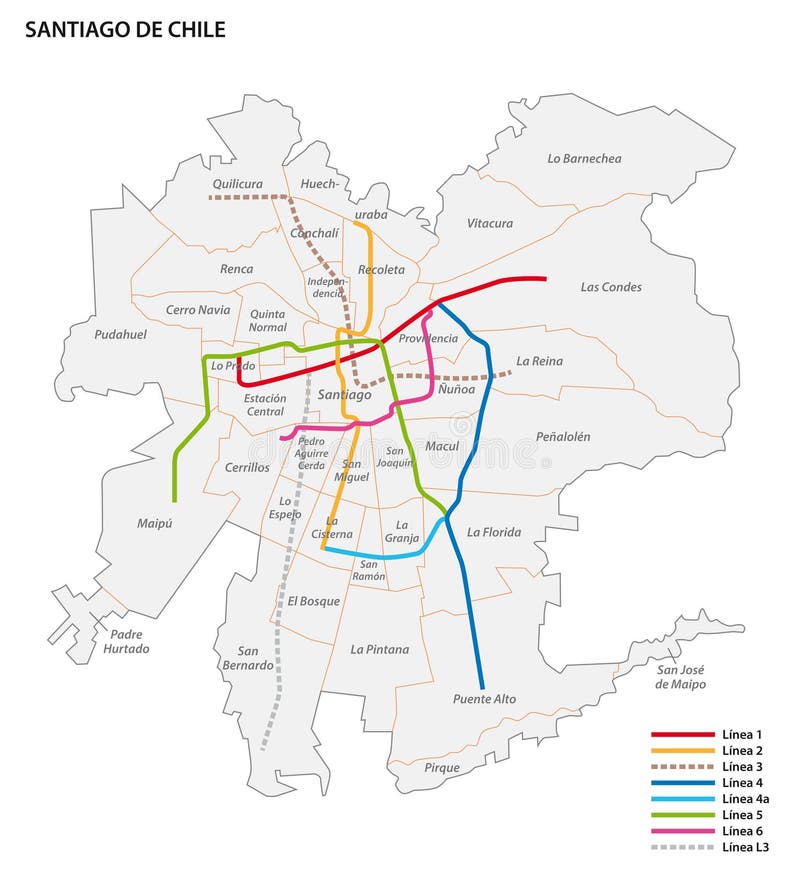Mapa Del Vector De Santiago Del Metro Ilustración Del Vector