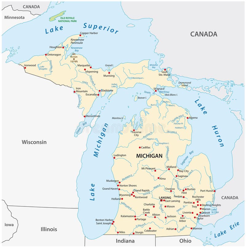 Mapa Del Vector Del U S Estado De Michigan Ilustración del Vector ...