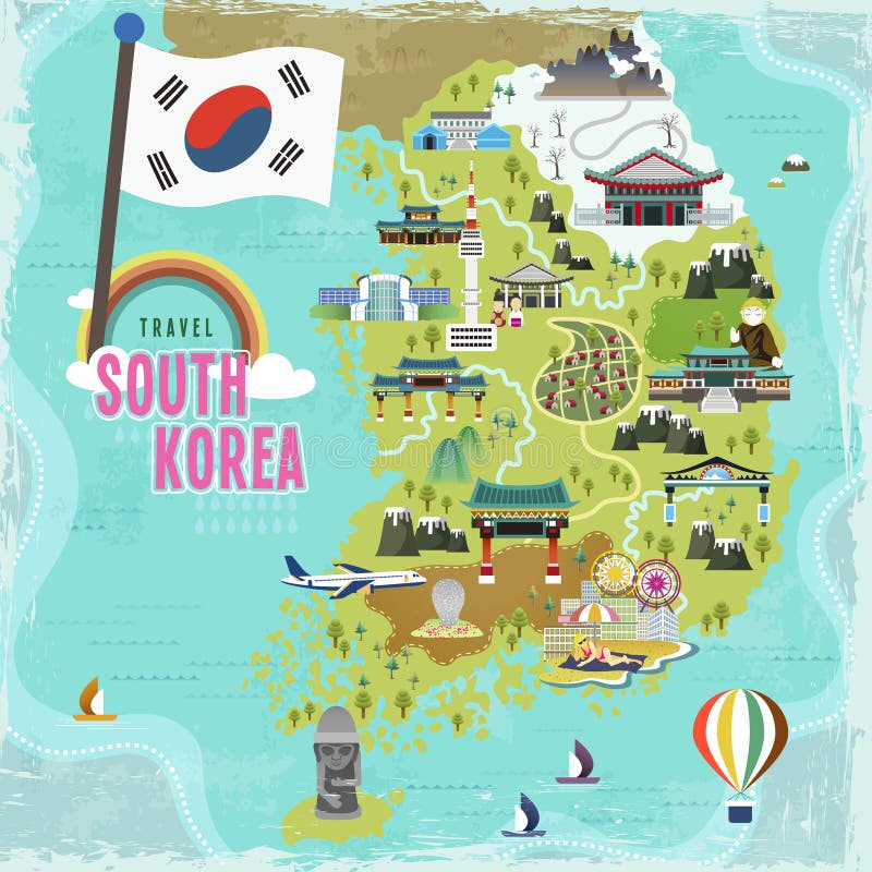 Mapa Del Viaje De La Corea Del Sur Ilustración del Vector - Ilustración ...