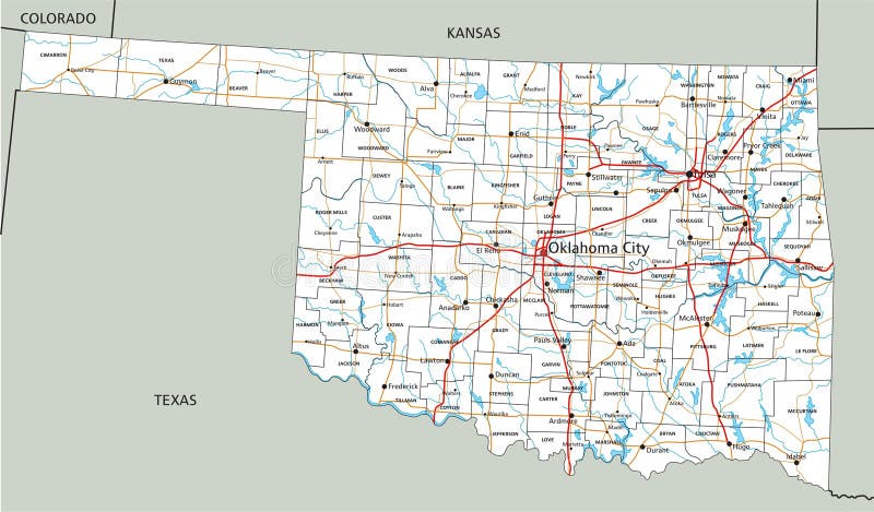 Mapa Detalhado De Oklahoma Com Rotulagem. Ilustração do Vetor ...