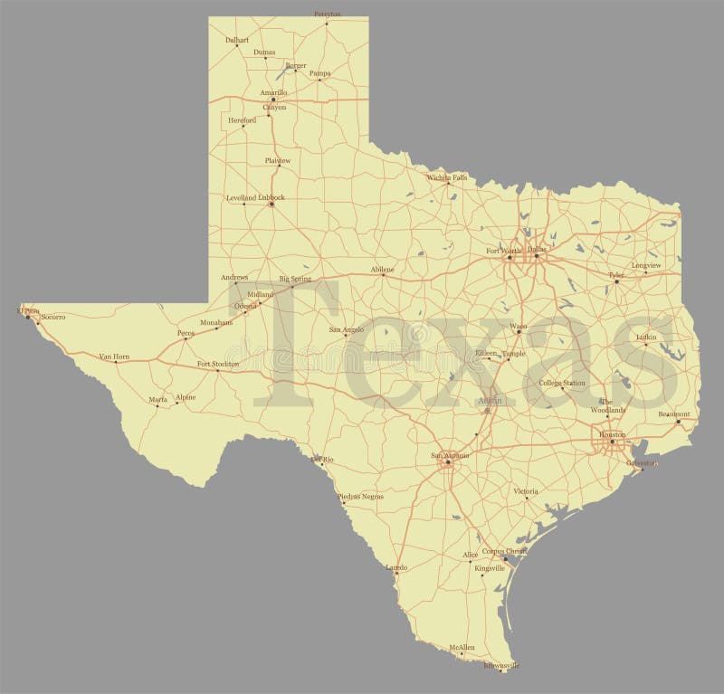 Mapa Detalhado Exato Do Estado Do Vetor Exato De Texas Com a Comunidade ...