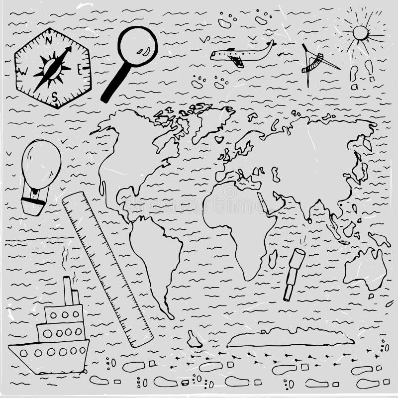 Mapa Dibujado Mano Del Mundo Ilustración del Vector - Ilustración de ...