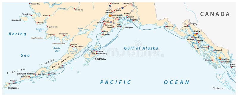 Mapa Do Alaska Marine Highway System, Balsa, Estados Unidos Ilustração ...