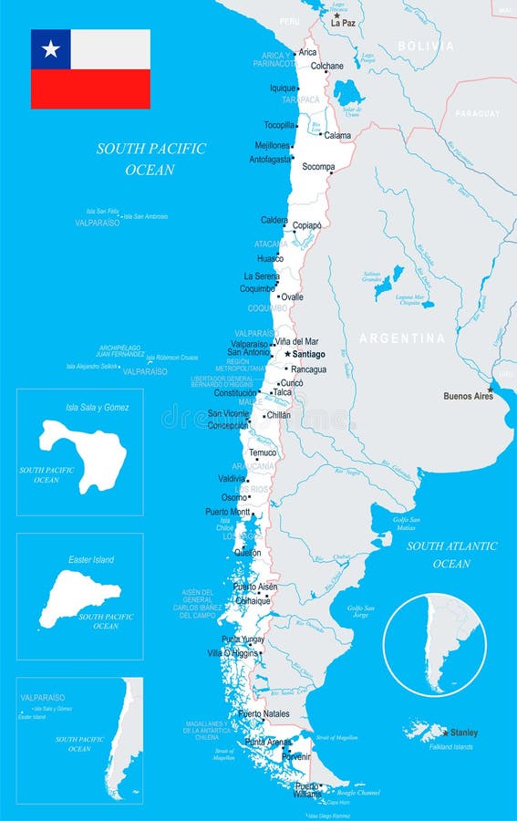 Mapa Do Chile - Ilustração Detalhada Ilustração Stock - Ilustração de ...