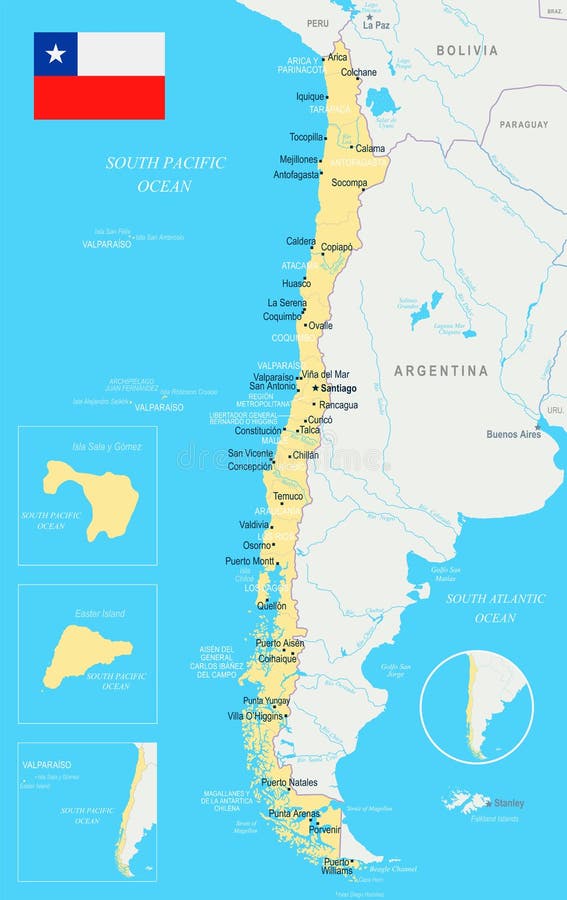 Mapa Do Chile - Ilustração Detalhada Do Vetor Ilustração Stock ...