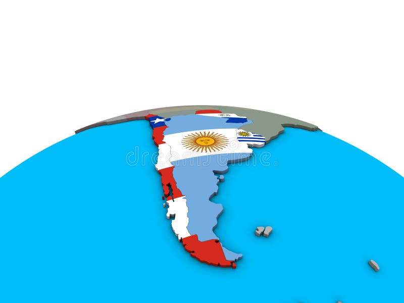 Mapa Do Cone Do Sul Com As Bandeiras No Globo Ilustração Stock ...