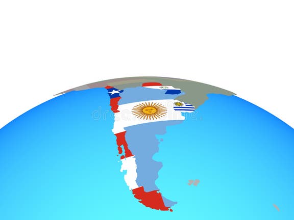 Mapa Do Cone Do Sul Com As Bandeiras No Globo Ilustração Stock ...