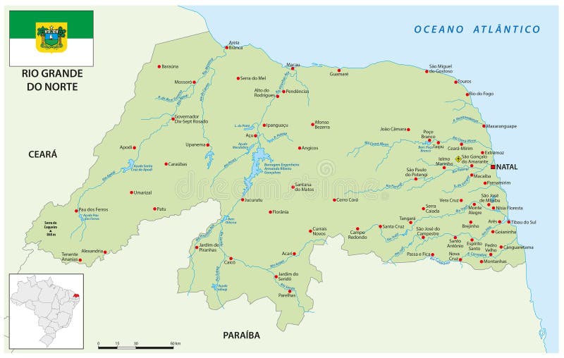 Mapa Administrativo E Político Do Rio Grande Do Norte Com Bandeira ...