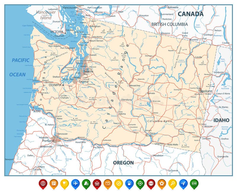 Mapa Do Estado De Washington Ilustração do Vetor - Ilustração de ...