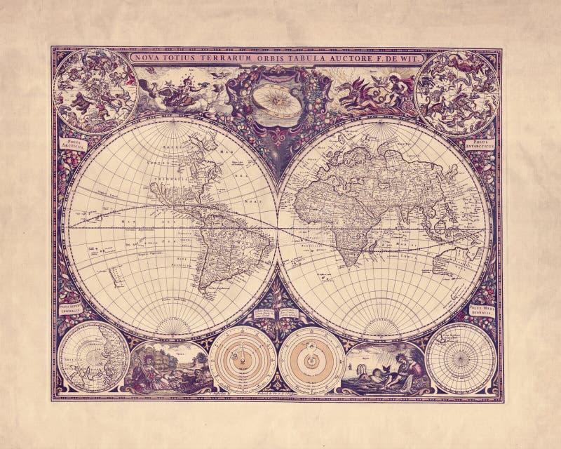 Mapa Do Mundo Antigo Da Vintage Foto de Stock - Imagem de retro, cartaz ...