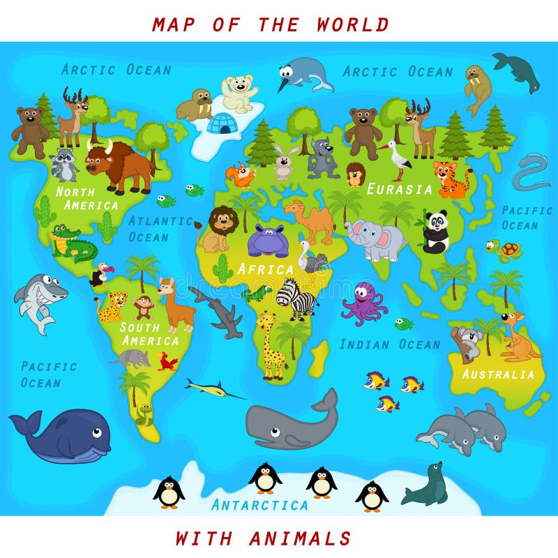 Mapa do mundo com animais ilustração do vetor. Ilustração de tatu ...