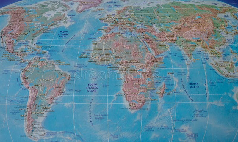 Mapa Do Mundo Com Nomes Dos Países E Das Cidades Foto de Stock - Imagem ...