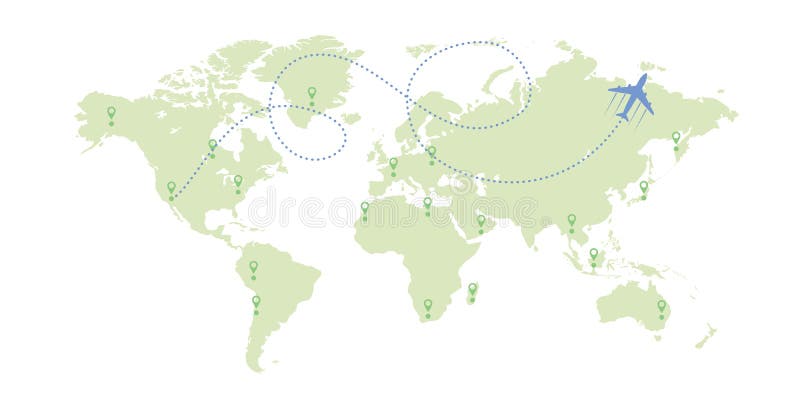 Mapa do mundo e plano ilustração do vetor. Ilustração de trilha - 107888840