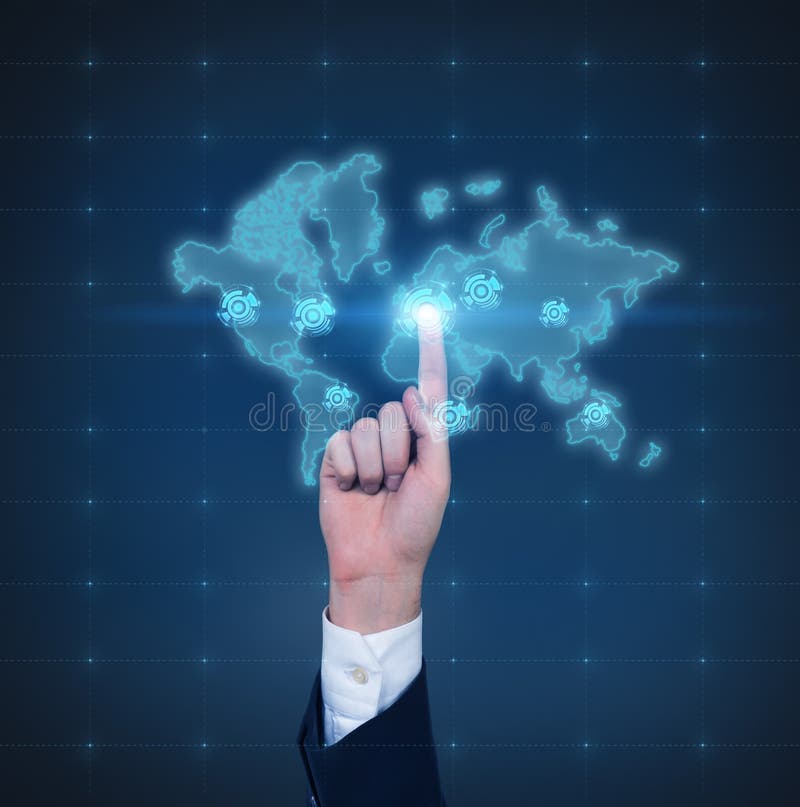Mapa do mundo virtual imagem de stock. Imagem de dedo - 50718837