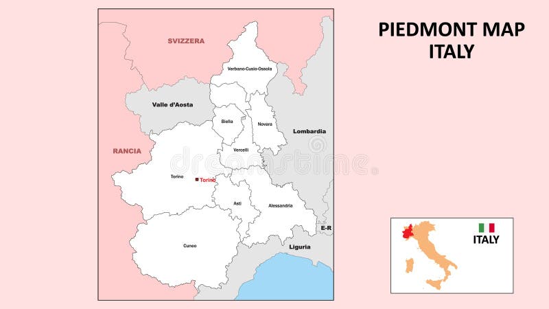 Mapa Do Piemonte. Mapa Político Do Piemonte Com Limites De Cor Branca ...