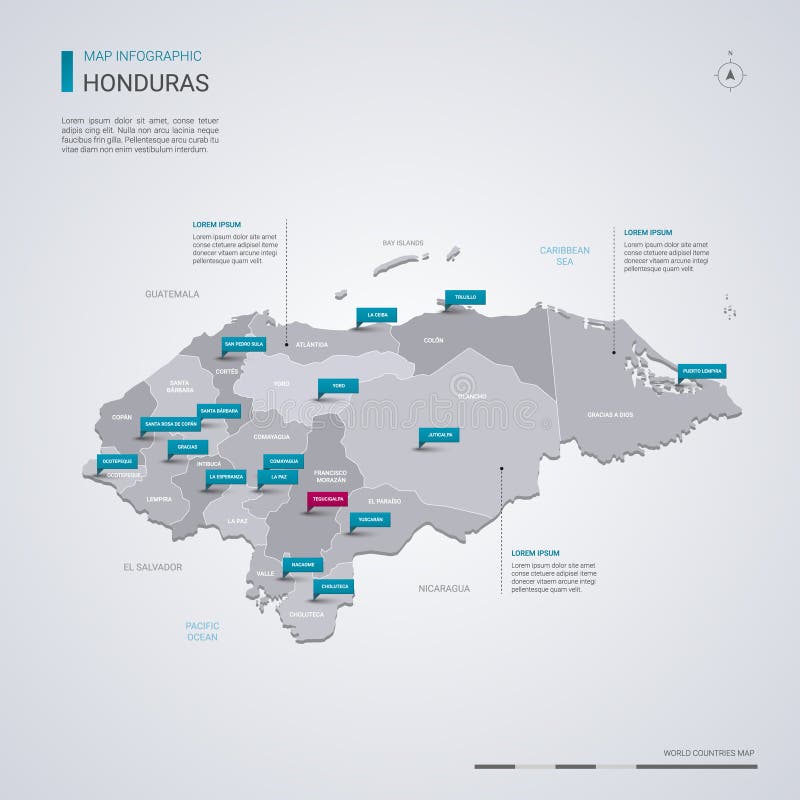 Mapa Do Vetor Das Honduras Com Elementos Infographic, Marcas Do ... Mapa Do Vetor Das Honduras Com Elementos Infographic, Marcas Do ...