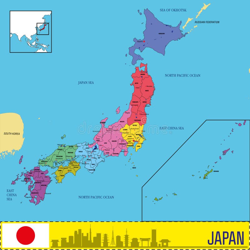 Mapa político de Japão ilustração do vetor. Ilustração de arquipélago ...