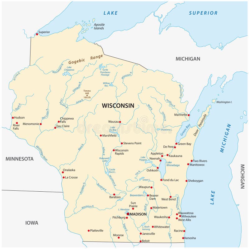 Mapa Do U S Estado De Wisconsin Em Um Fundo Branco Ilustração Stock ...