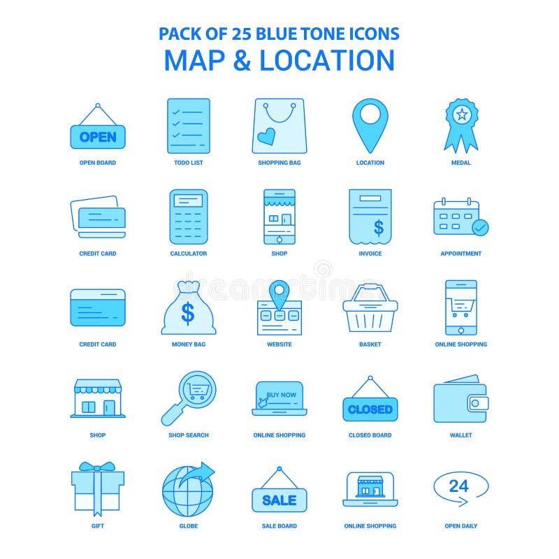Mapa E Lugar Tone Icon Pack Azul - 25 Grupos Do ícone Ilustração do ...
