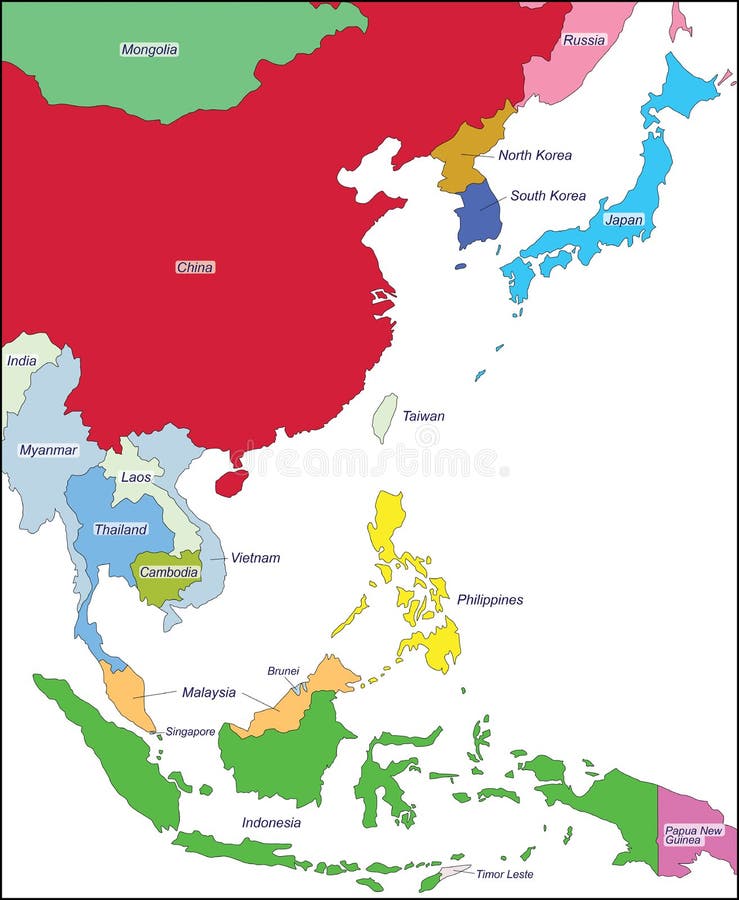 Mapa el Este de Asia ilustración del vector. Ilustración de planeta ...