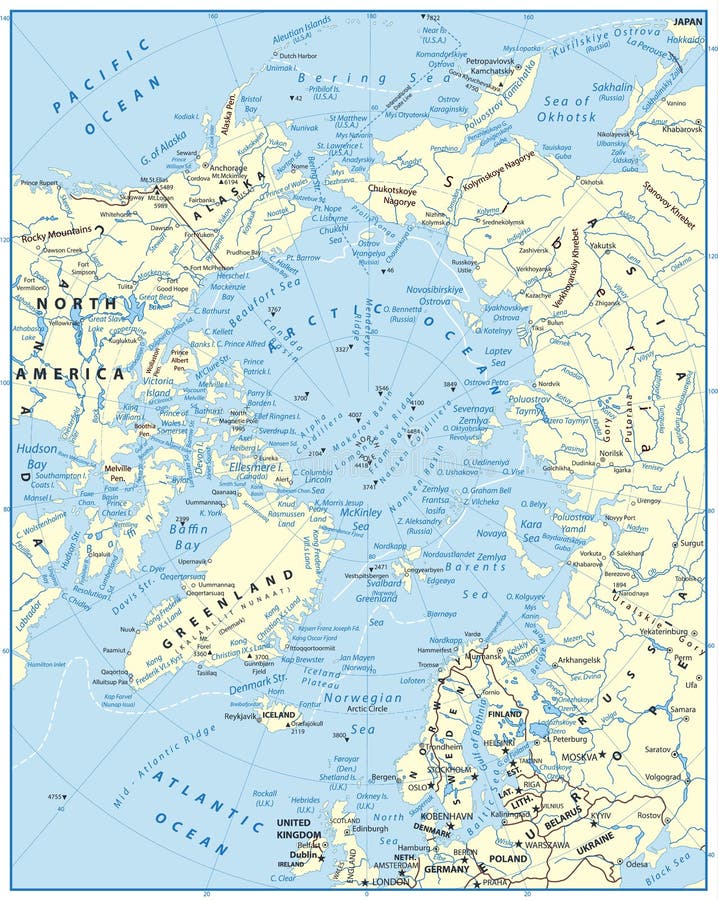 Mapa Físico El Océano ártico Ilustración del Vector - Ilustración de ...