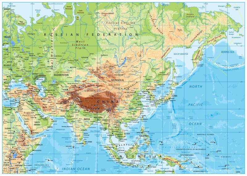 Mapa Físico De Asia Con Ríos Mapa De Asia Para Imprimir