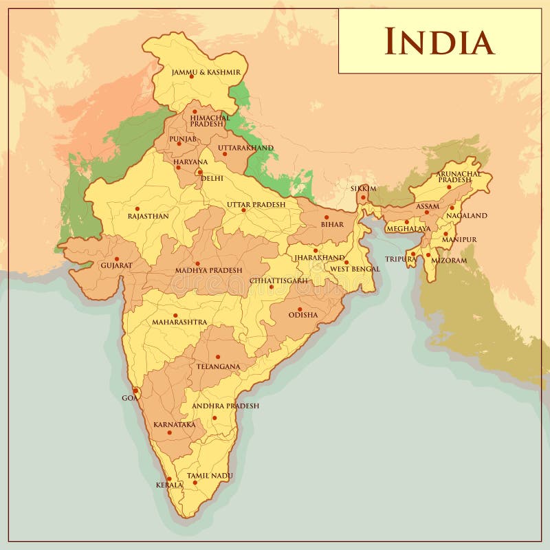El Mapa Detallado De La India Con Regiones Y Sri Lanka Ilustración del ...