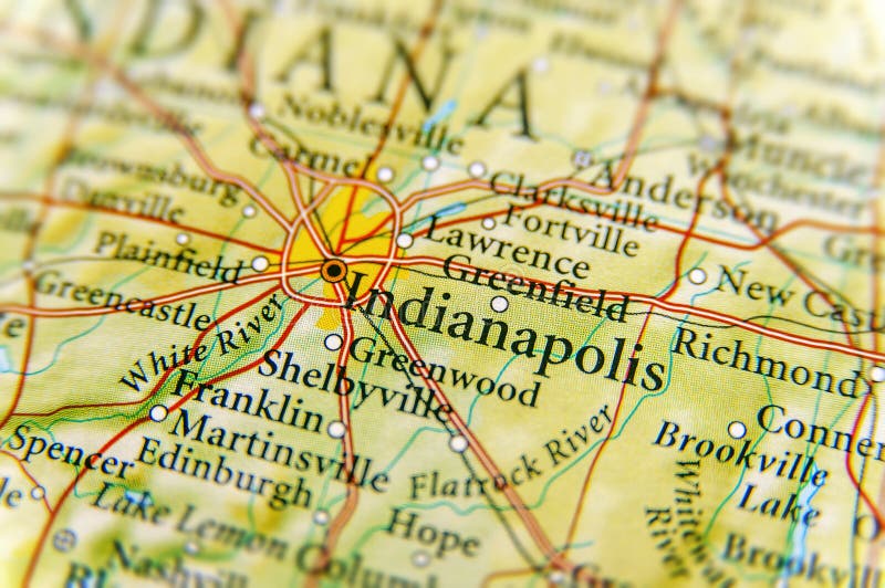 Ciudad De Indianapolis En Un Mapa De Camino Imagen de archivo - Imagen ...