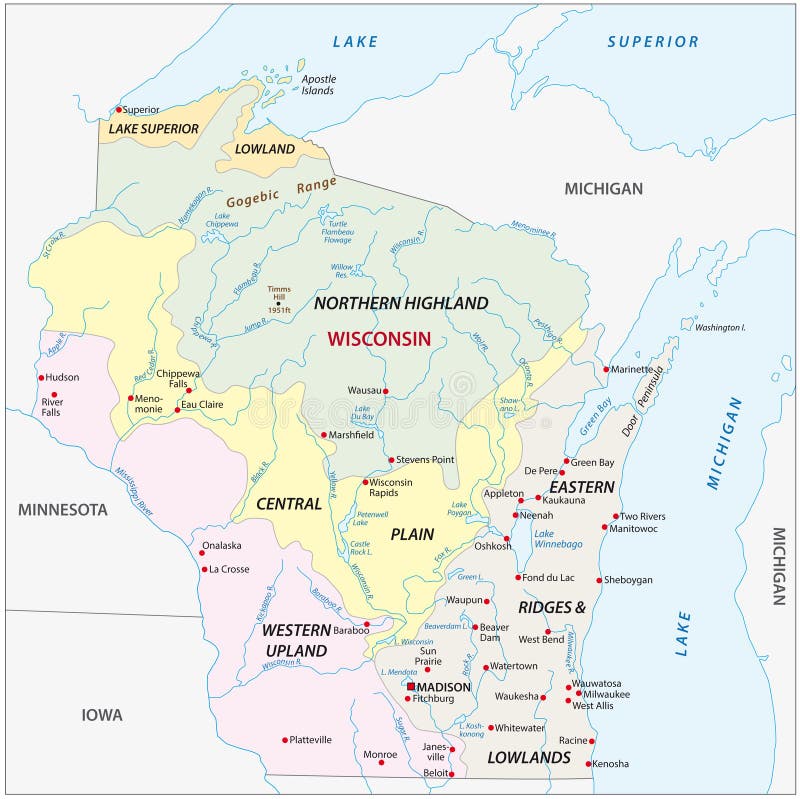 Mapa Del U S Estado De Wisconsin Ilustración del Vector - Ilustración ...