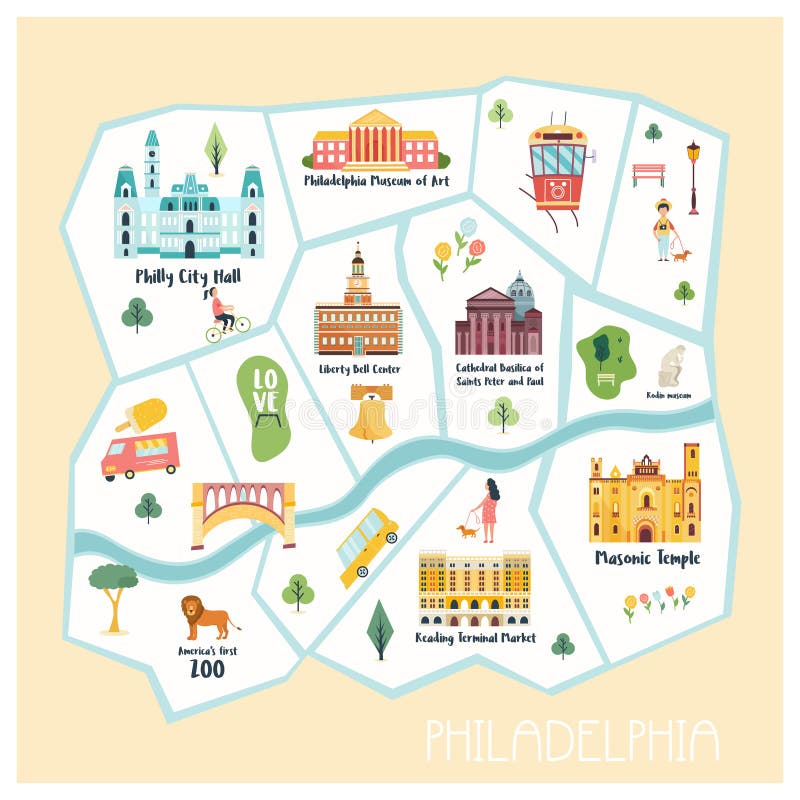 Mapa Ilustrado Detallado De La Ciudad De Philadelphia Ilustración del ...