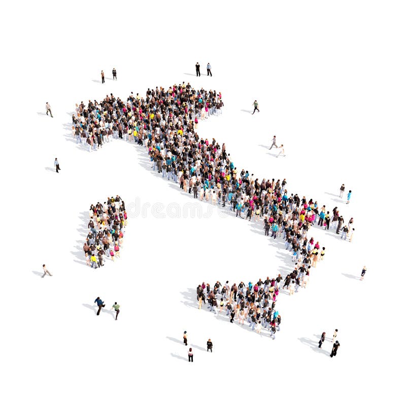 Mapa Italia De La Forma Del Grupo De La Gente Stock de ilustración ...
