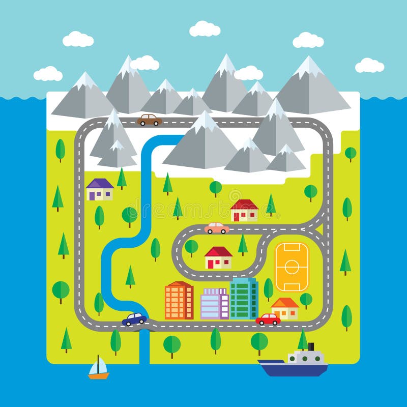 Mapa Liso Da Cidade Pequena E Do Campo Ilustração do Vetor - Ilustração ...