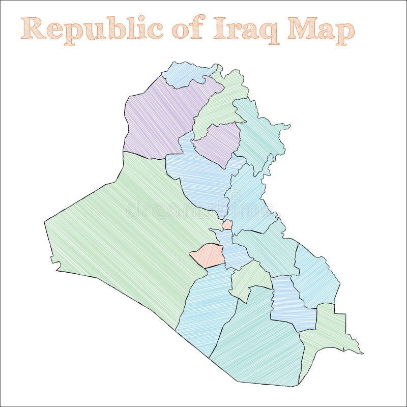 Bosquejo Exhausto De La Mano Del Mapa De Iraq Bandera Del Ejemplo Del ...